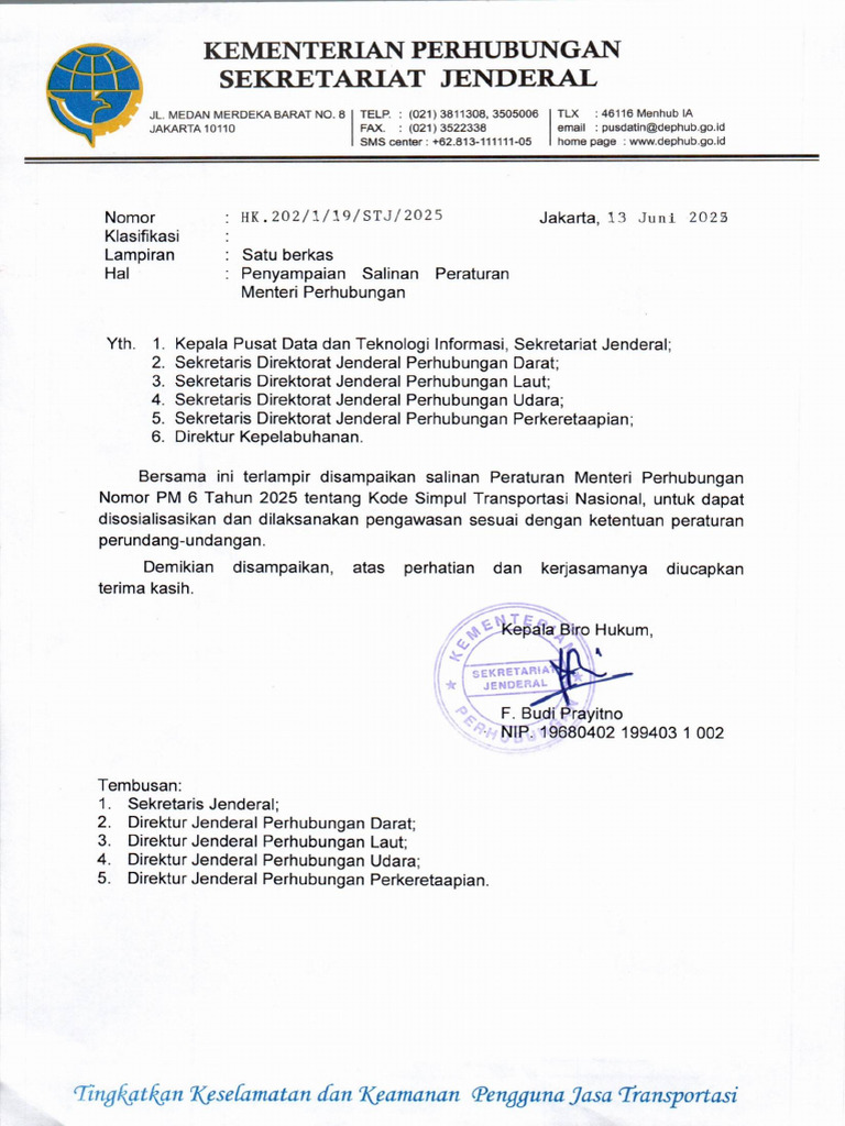 PM 86 Tahun 2025 Tentang Kode Simpul Transportasi Nasional | PDF