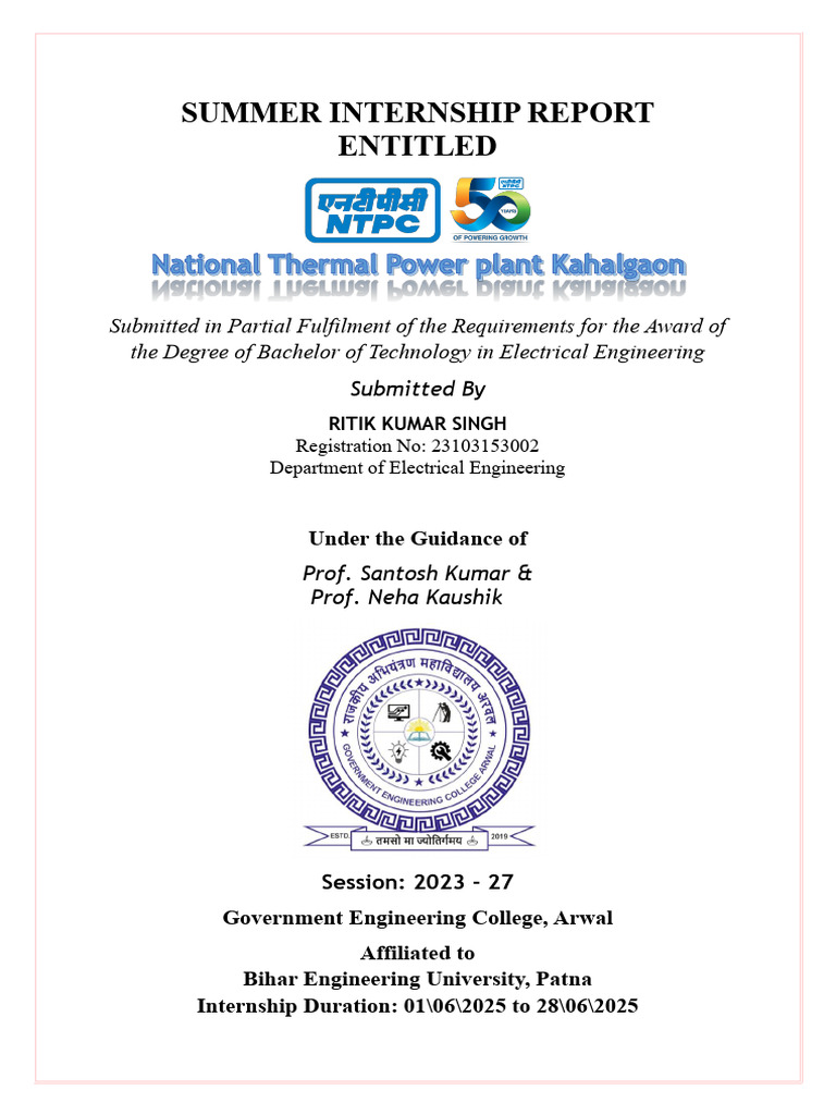 Ritik Summer Intership Report | PDF | Boiler | Electric Motor