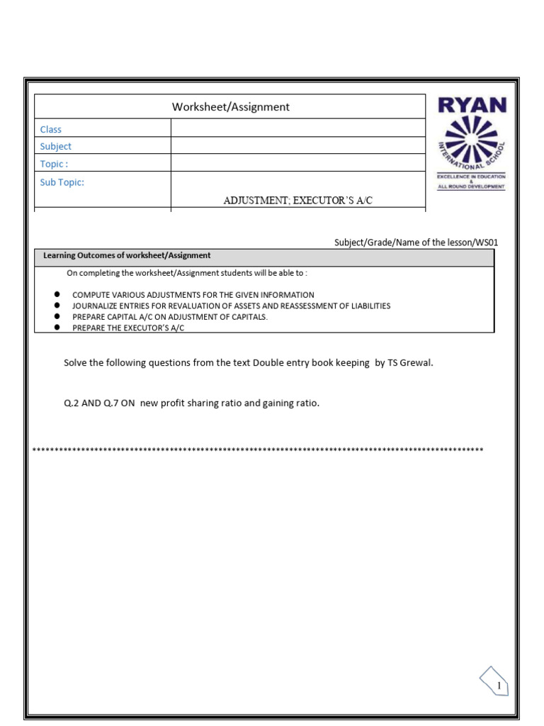 Worksheet/Assignment: Class Subject Topic: Sub Topic | PDF