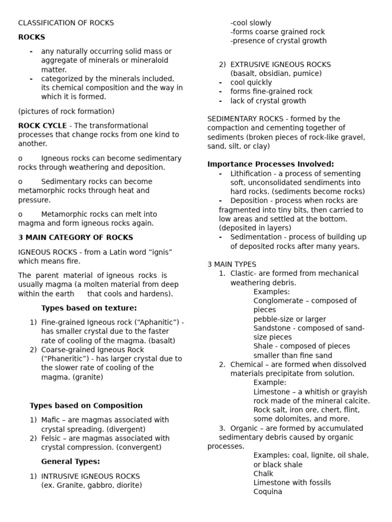 Classification of Rocks | PDF | Rock (Geology) | Sedimentary Rock