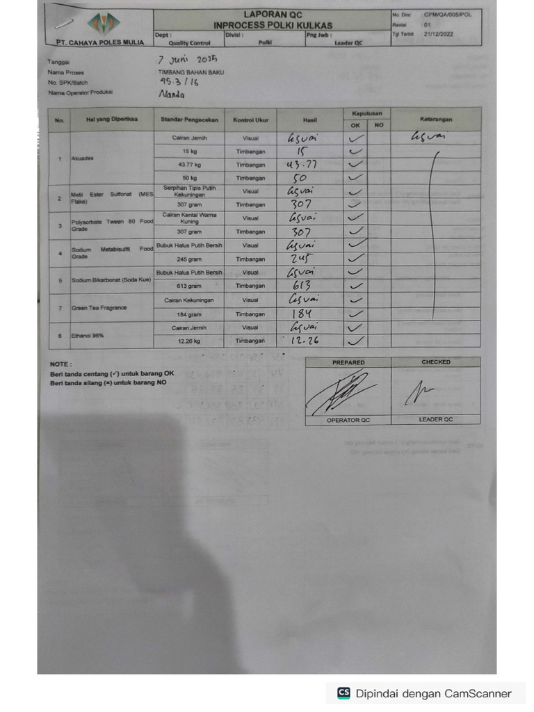 Laporan Pengecekan QC | PDF