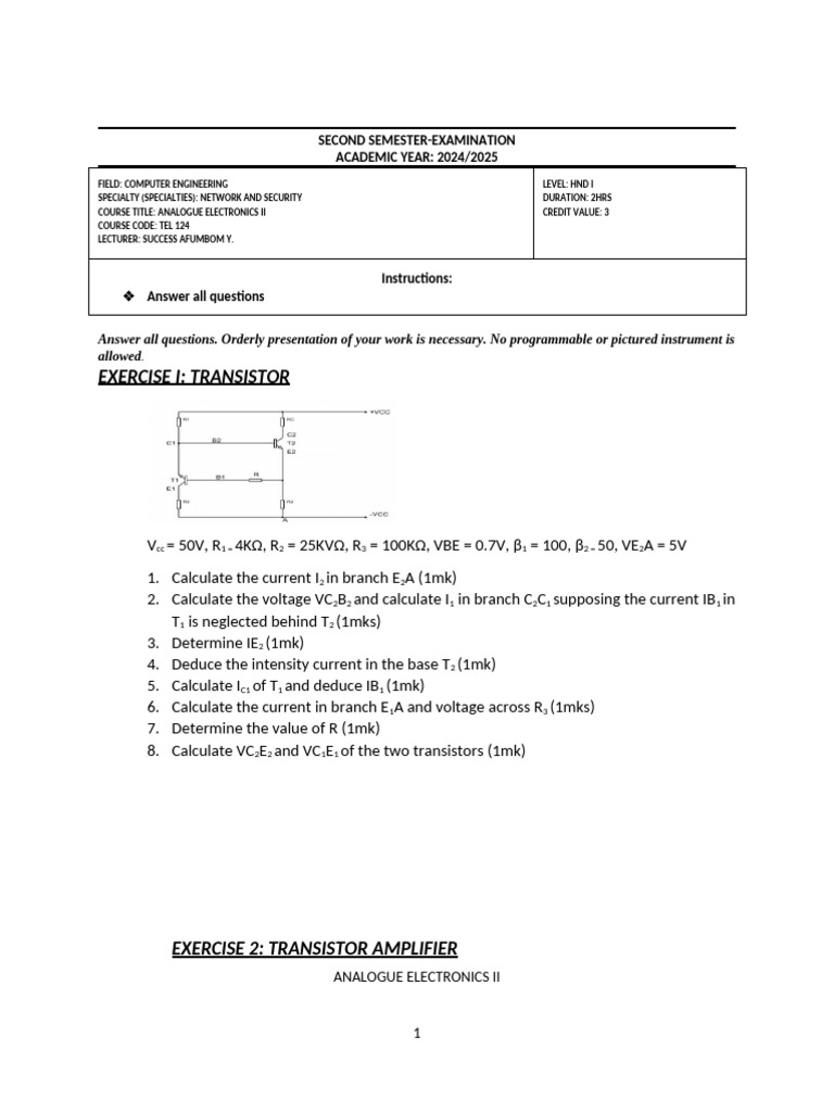 Analogue Electronics II Nws | PDF | Amplifier | Operational Amplifier