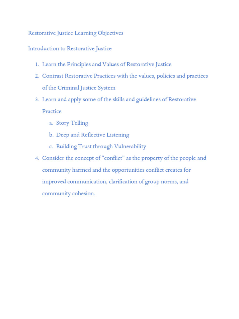 Restorative Justice Learning Objectives | PDF