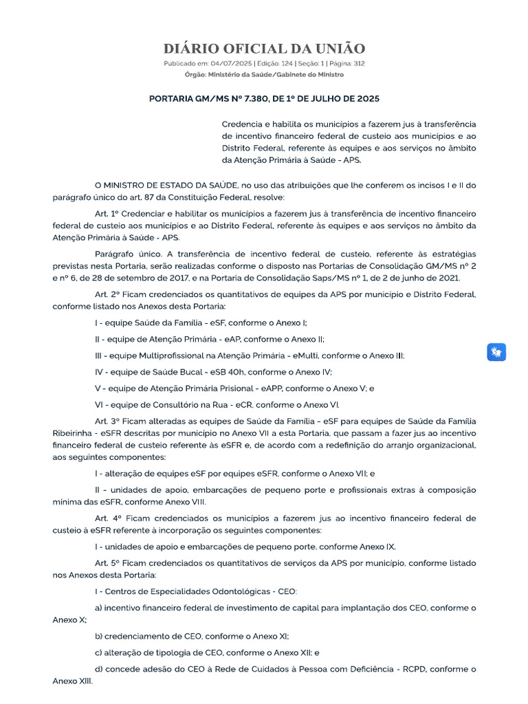Portaria GM - MS #7.380, de 1º de JuLHO... ULHO de 2025 - DOU ...