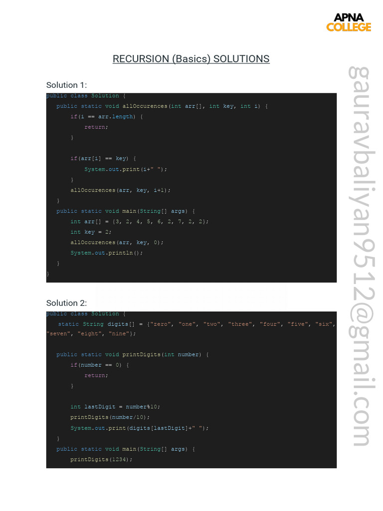 Recursion (Basics) Solutions | PDF | Systems Engineering | Computer Programming