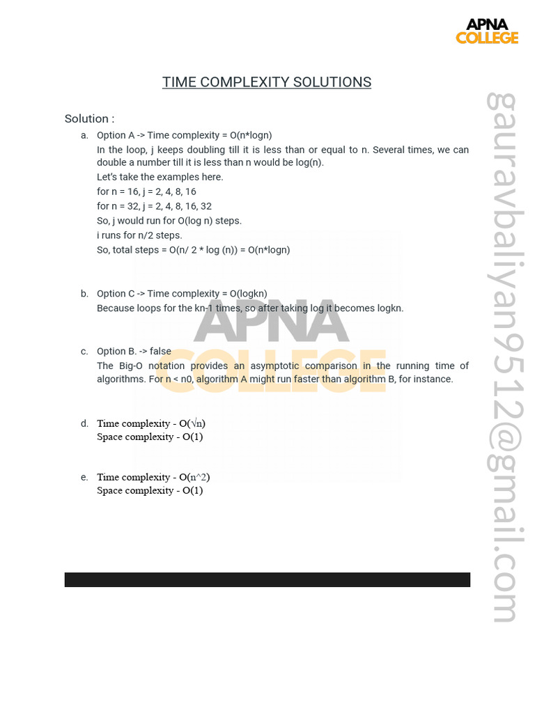 Time Complexity Examples and Solutions | PDF