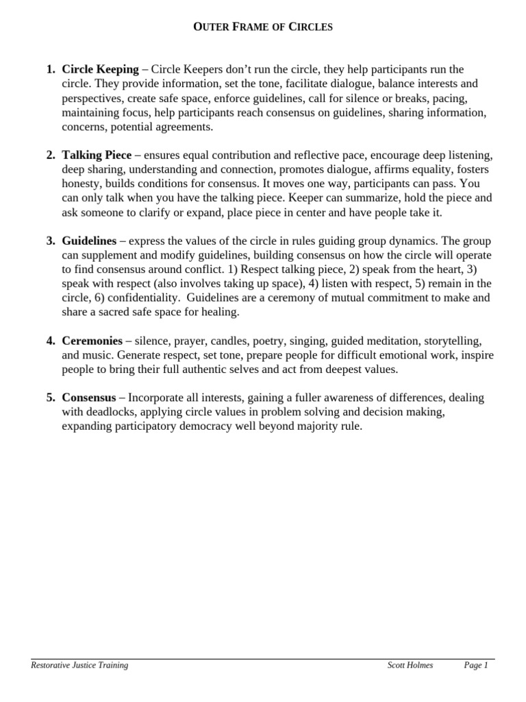 Restorative Justice Circle Process Guide | PDF | Restorative Justice ...
