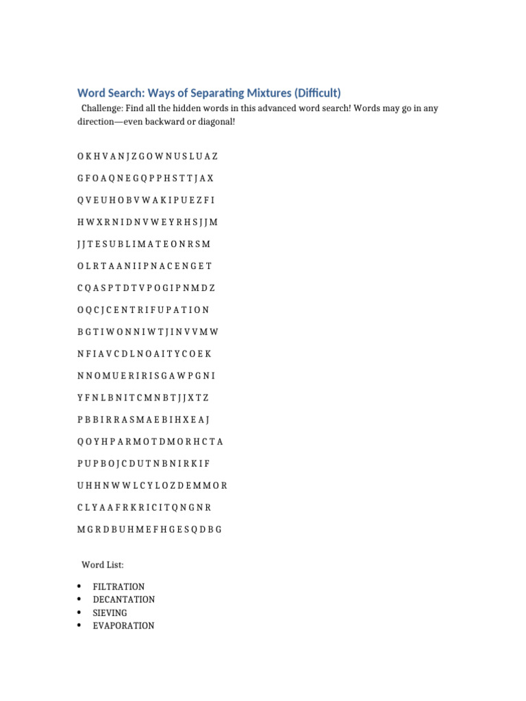 Difficult Word Search Separating Mixtures | PDF