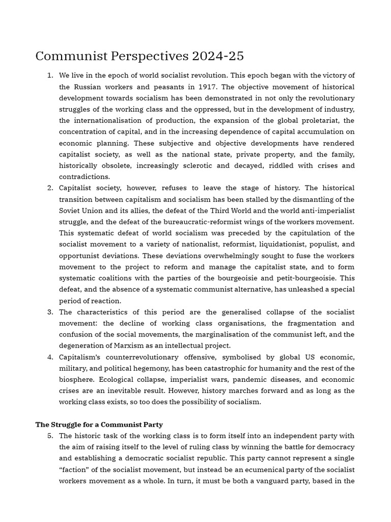 Communist Perspectives for 2024-25 | PDF | Socialism | Imperialism