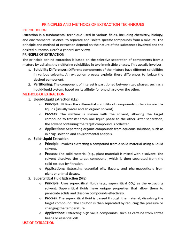 Principles and Methods of Extraction Techniques | PDF | Supercritical Fluid | Solvent
