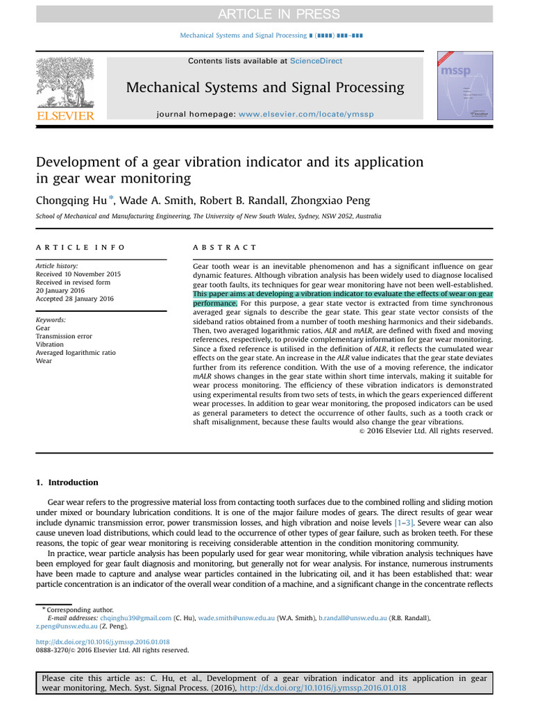 Development of A Gear Vibration Indicator and Its Application in Gear ...