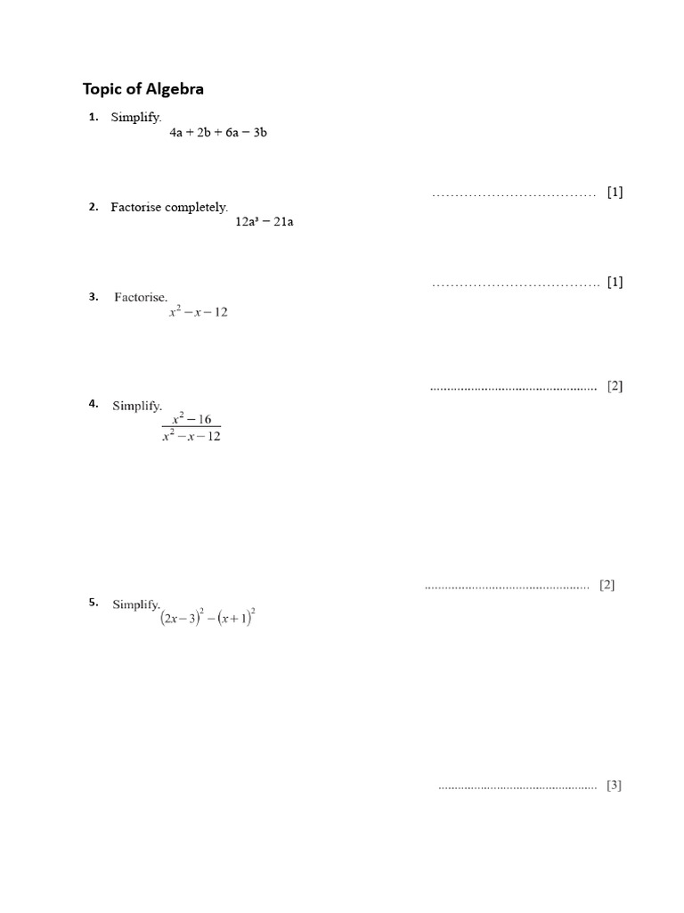 Elementary Algebra Practice Questions | PDF