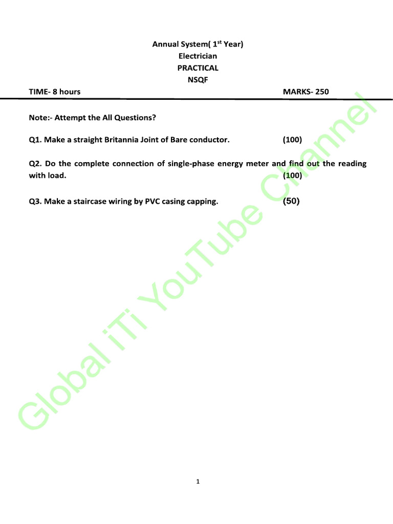 Electrician 1st Year Practical Paper 01 | PDF
