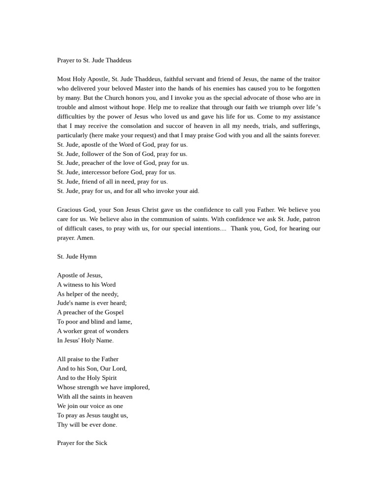 Prayer To St. Jude | PDF