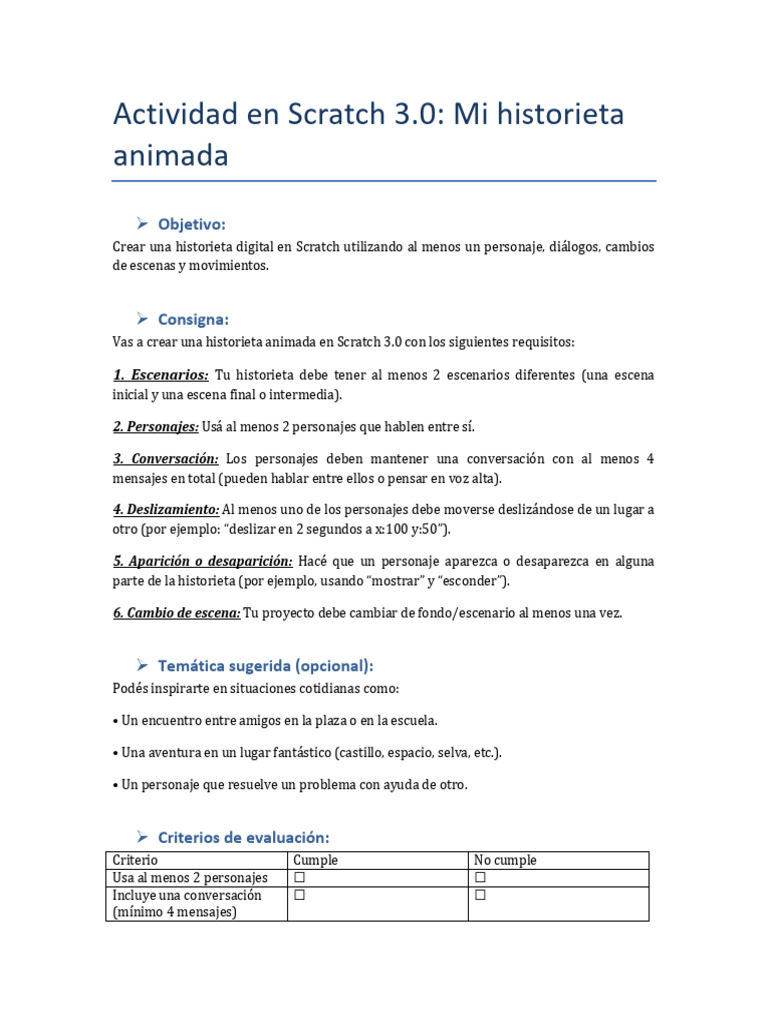 Actividad Scratch Historieta Primer Año | PDF
