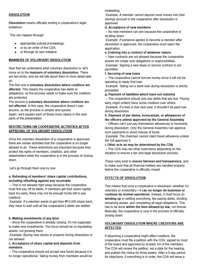 Dissolution of Cooperatives | PDF | Liquidation | Private Law