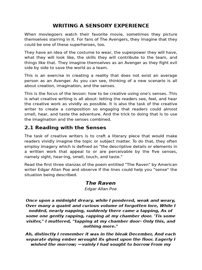 Lesson 2 Writing A Sensory Experience 1 | PDF | Land Of Oz | Dorothy Gale