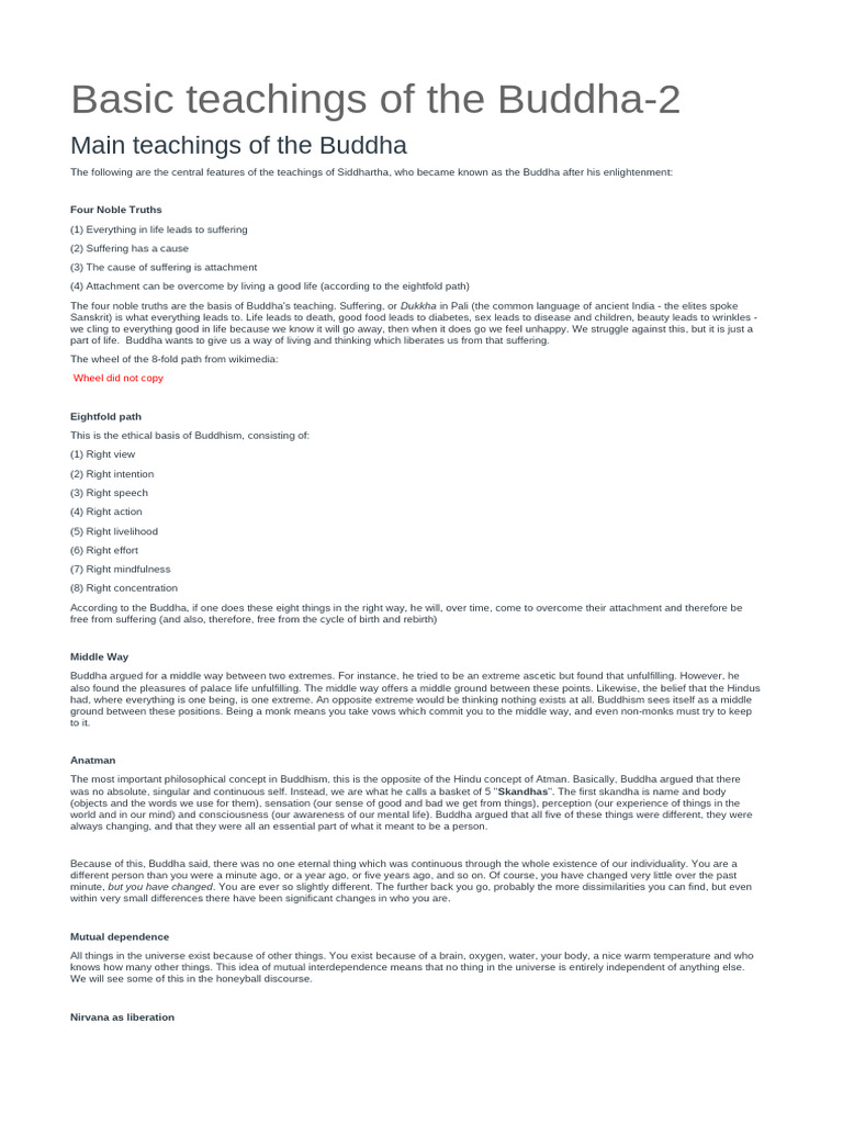 Core Teachings of the Buddha | PDF | Noble Eightfold Path | Four Noble ...