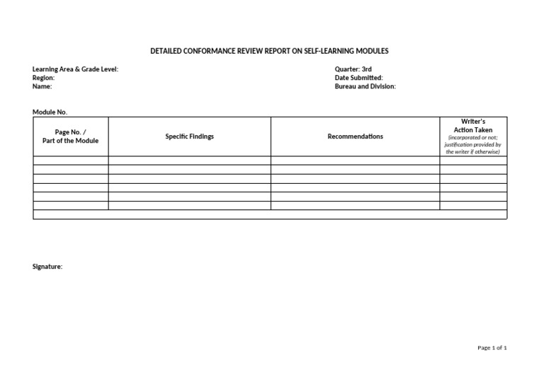 Conformance Review Form | PDF