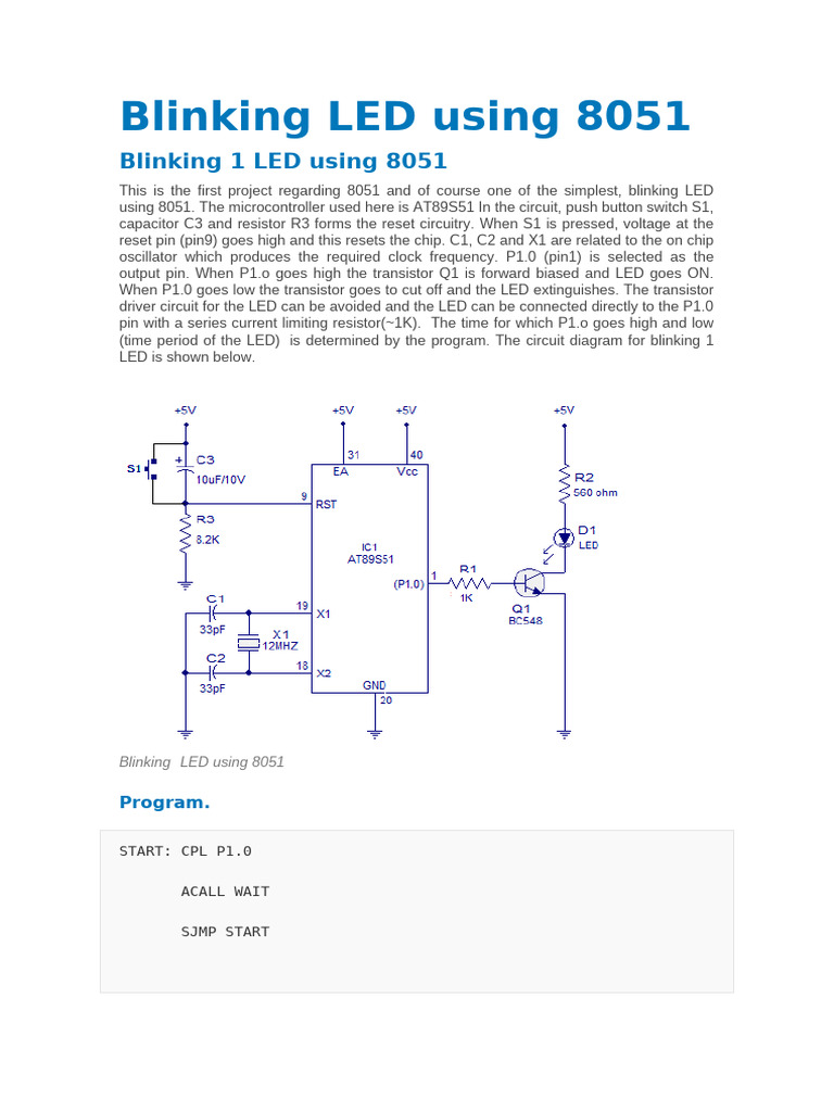 Blinking LED Using 8051 | PDF