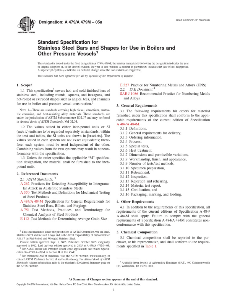Stainless Steel Bars and Shapes For Use in Boilers and Other Pressure ...