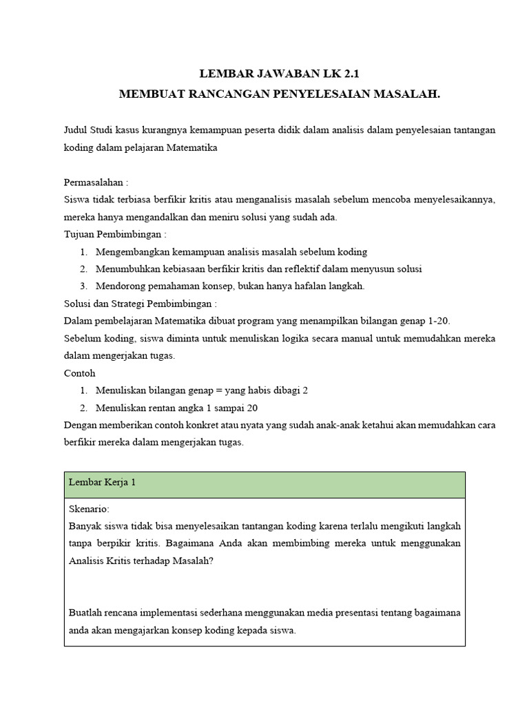 Modul 2 Lembar Kerja 2.1 Membuat Rancangan Penyelesaian Masalah (Studi Kasus) - Beta Nurcahyanti ...