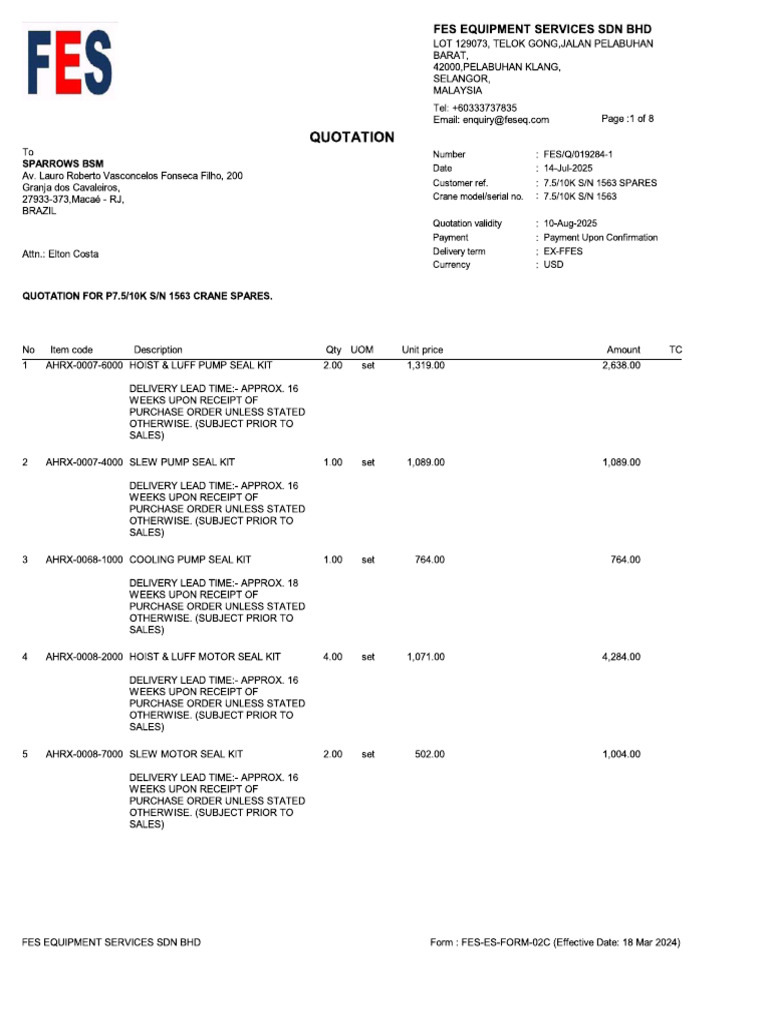 FESQ019284-1 (QUOTATION) - Repair Kits | PDF