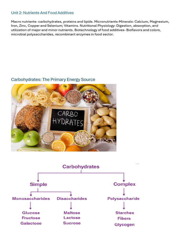 OBT351 Food, Nutrition and Health Unit 2 Notes | PDF | Carbohydrates ...