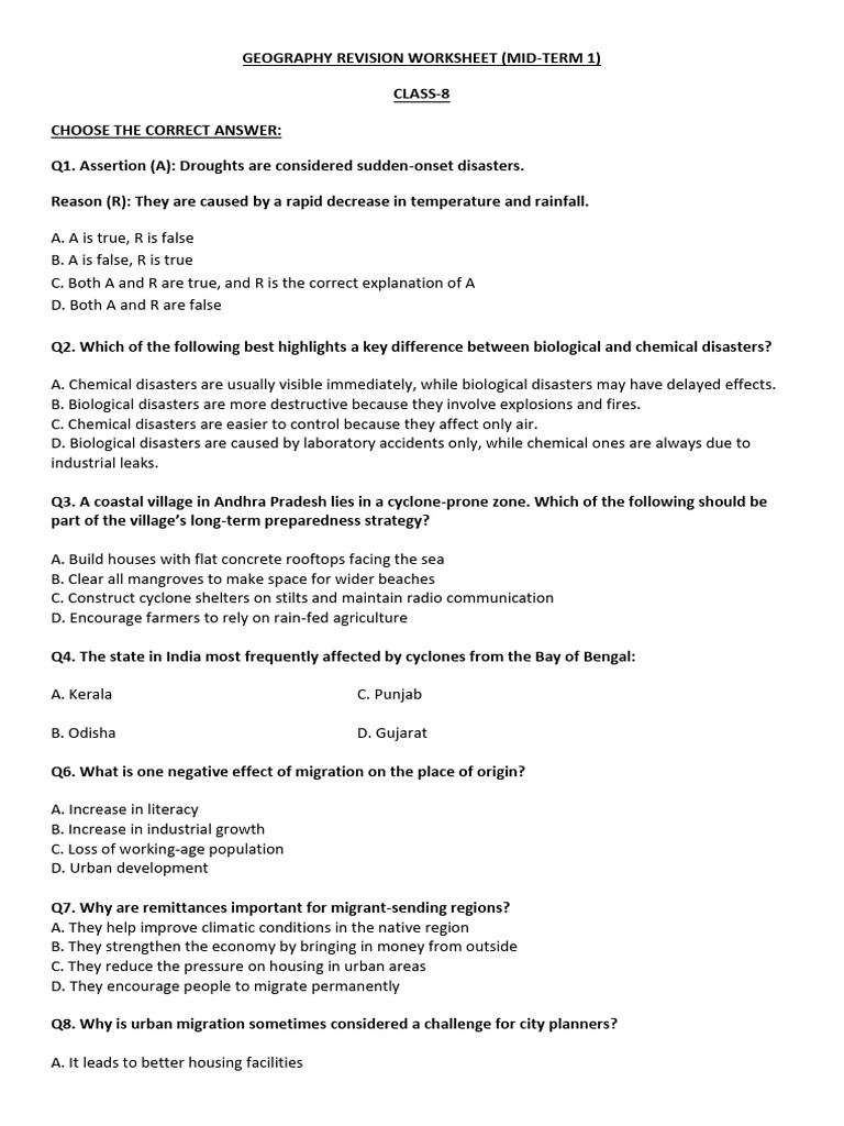Geography Revision Worksheet Cls 8 Mt-1 | PDF | Human Migration ...