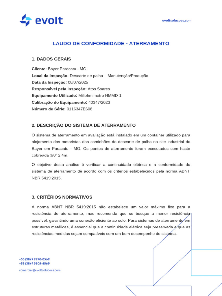 Evt Bay1036 Lt001 Laudo Aterramento | PDF