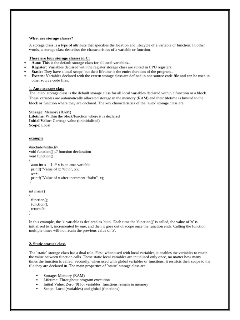 What Are Storage Classes | PDF | Variable (Computer Science) | Scope (Computer Science)