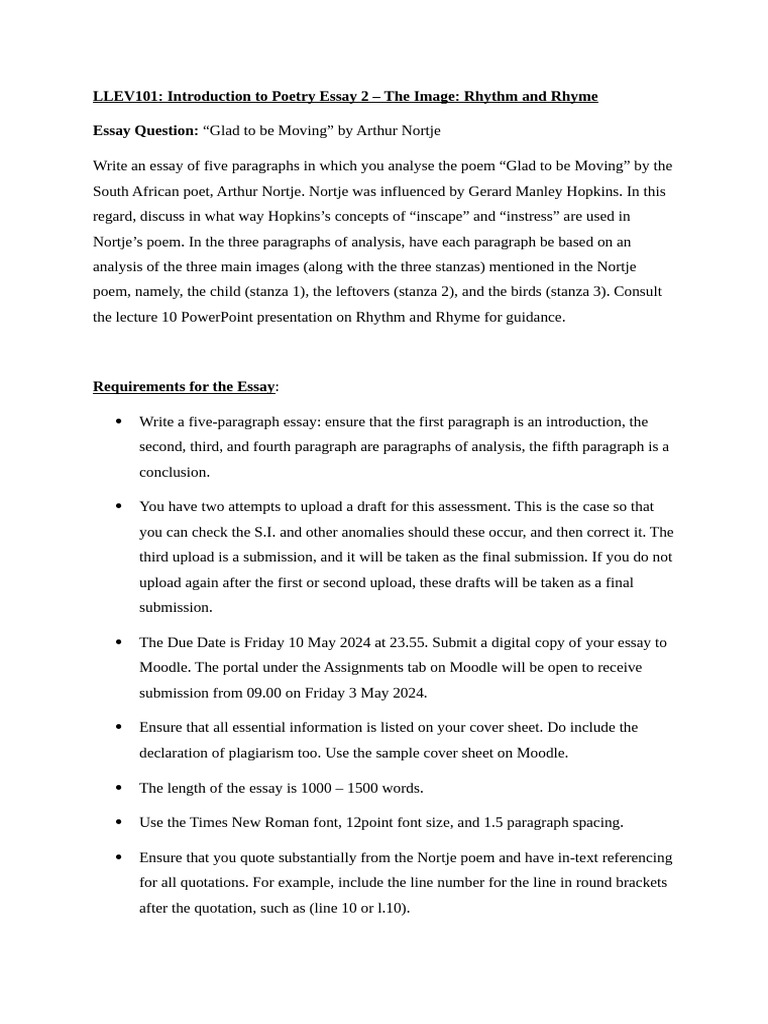 Analyzing Nortje's "Glad to be Moving" | PDF | Poetry