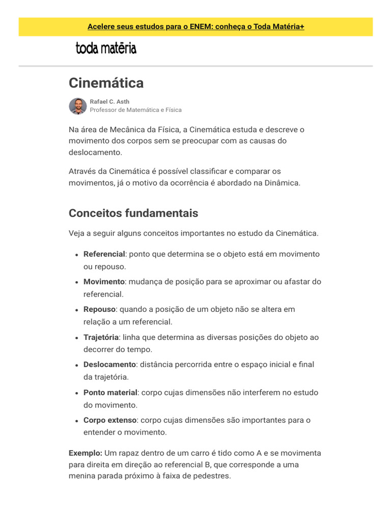 Fundamentos da Cinemática Física | PDF | Cinemática | Velocidade