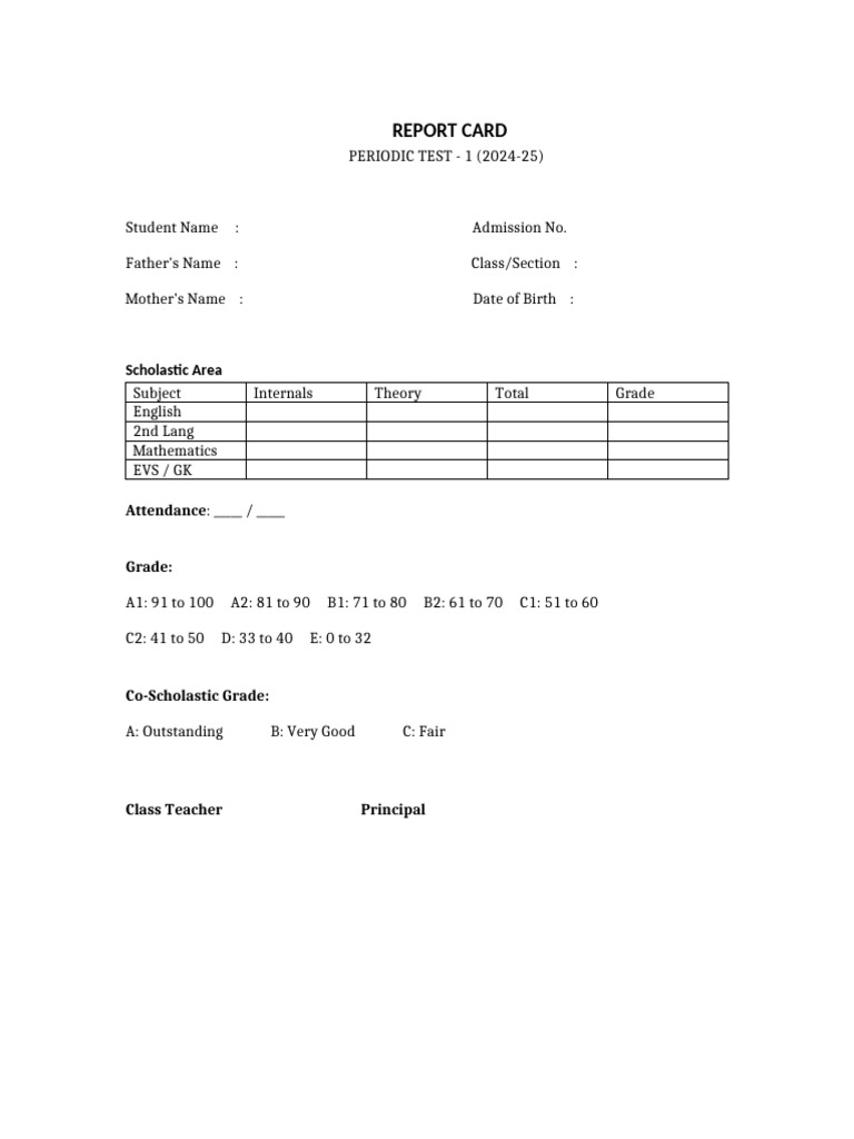 DPS Report Card Template With Table | PDF