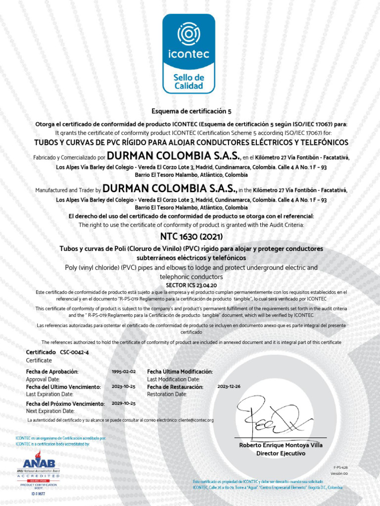 Certificado Tuberia Emt | PDF