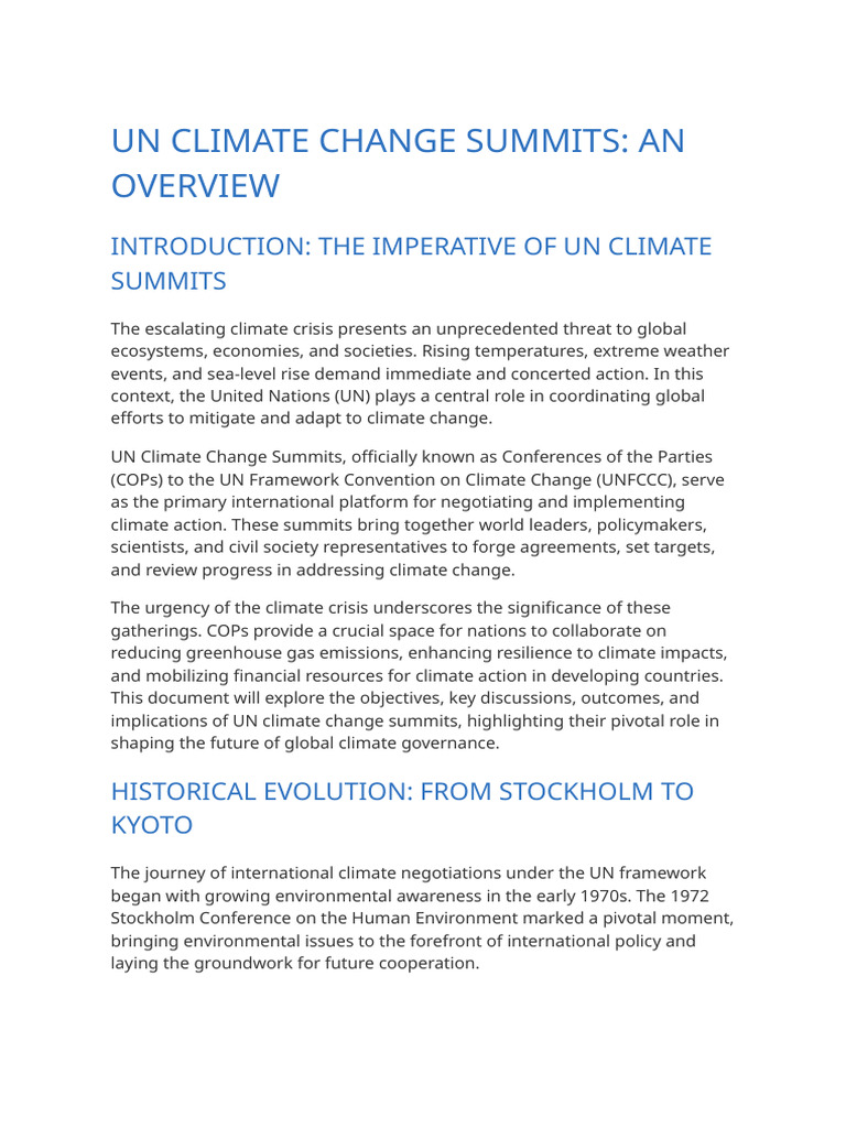 Climate Change Summit by United Nations | PDF | United Nations ...