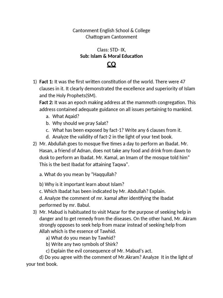 Class 9 Islam & Moral Education Guide | PDF | Sharia | Faith