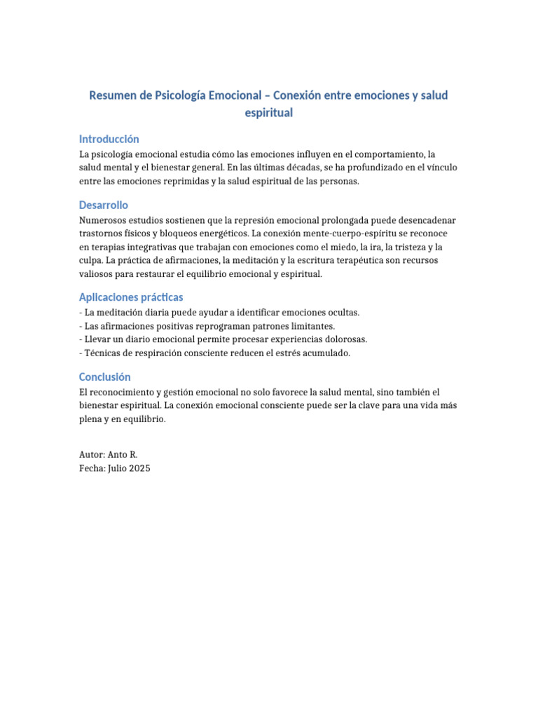 Resumen Psicologia Emocional AntoR | PDF