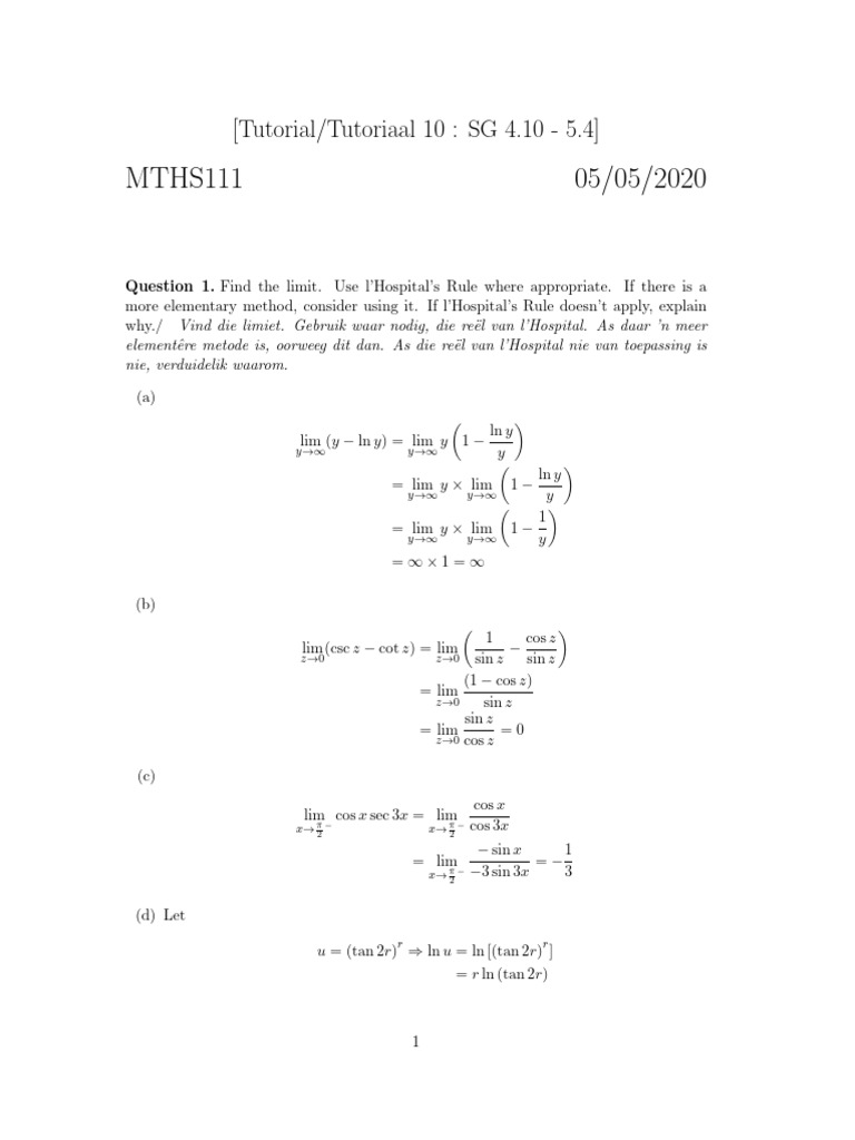 MTHS 111 Memo TUT 10 2020 | PDF | Mathematical Analysis | Mathematical ...