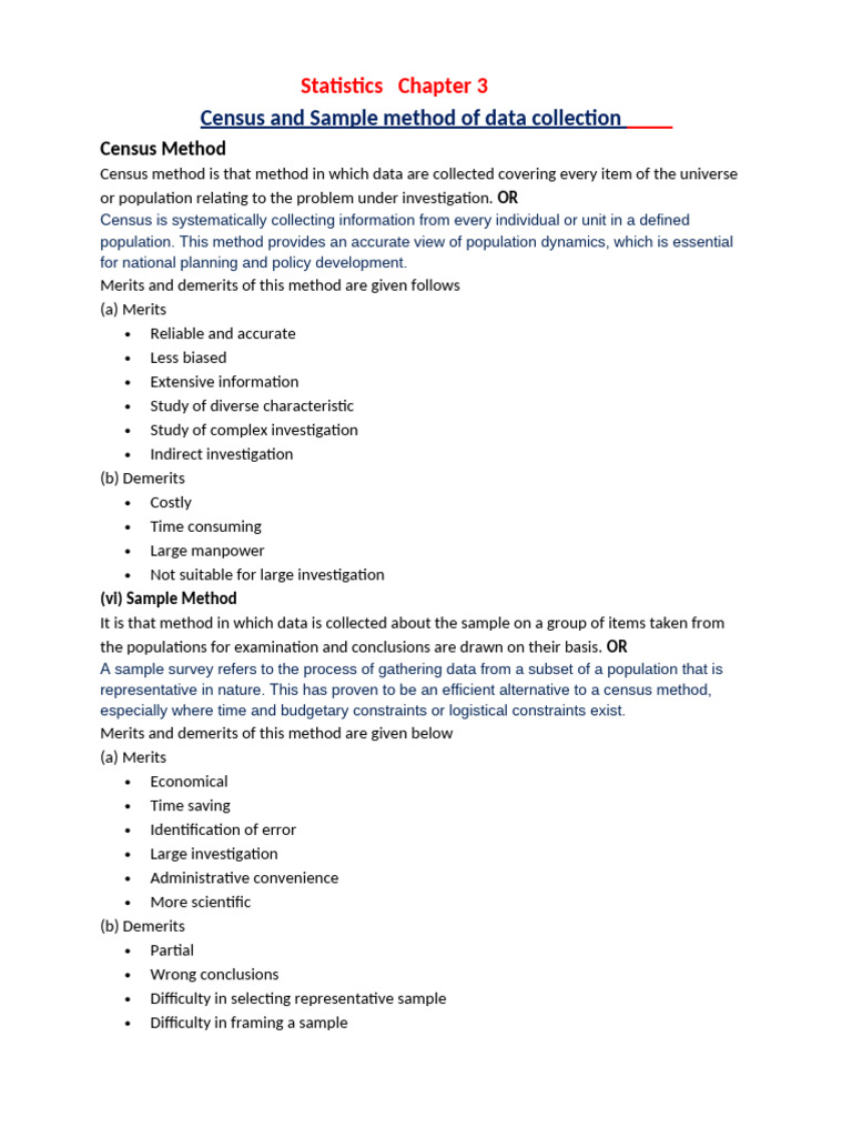 Statistics CH 3, Sample & Census Method | PDF | Sampling (Statistics ...