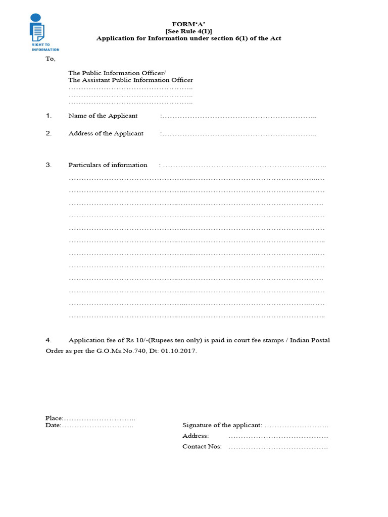 RTI Application Form | PDF