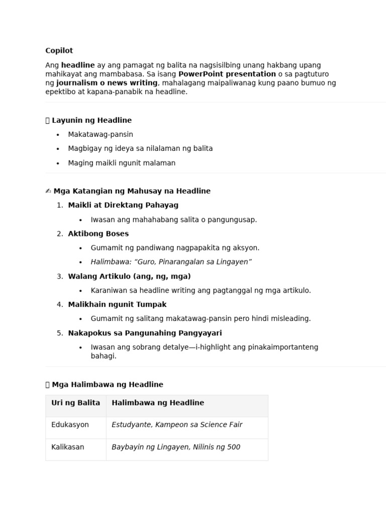 Headline Filipino | PDF