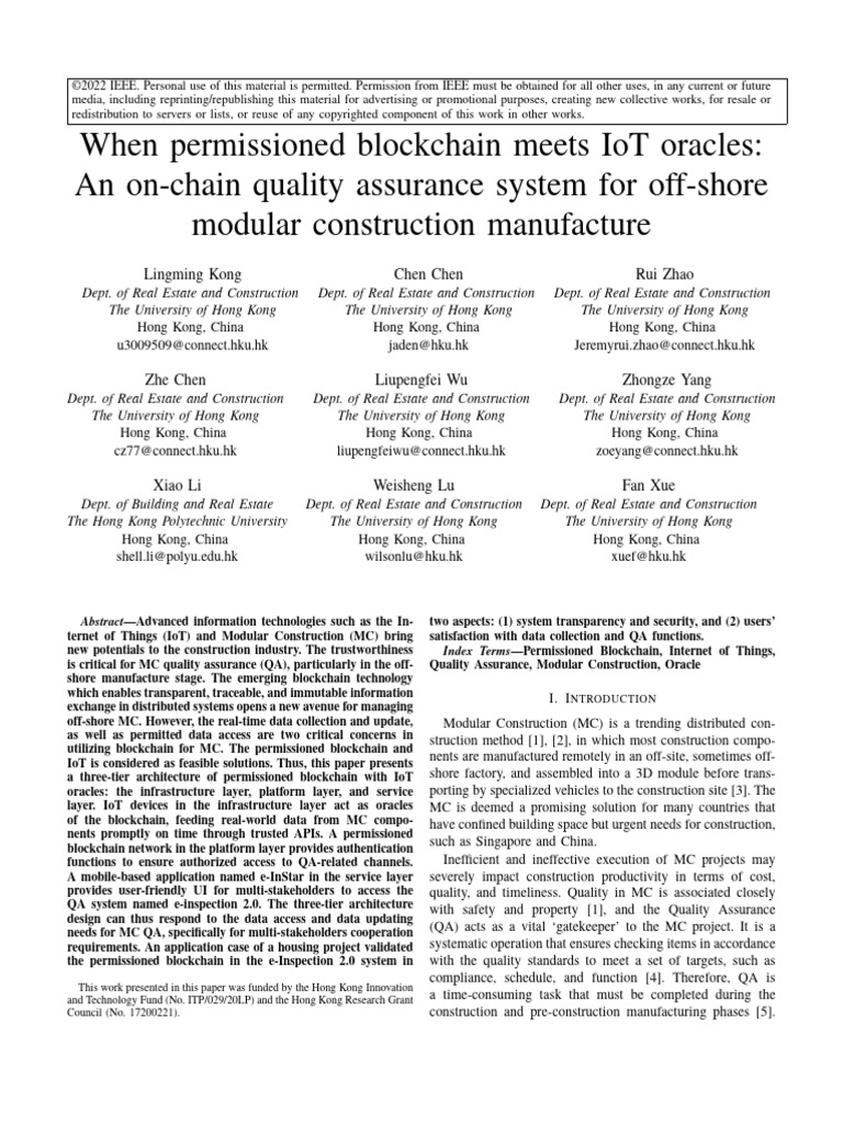 Kong22permissioned Postprint | PDF | Internet Of Things | Databases
