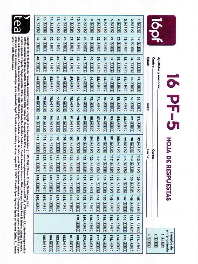 Hoja de Respuestas 16 PF-5 | PDF