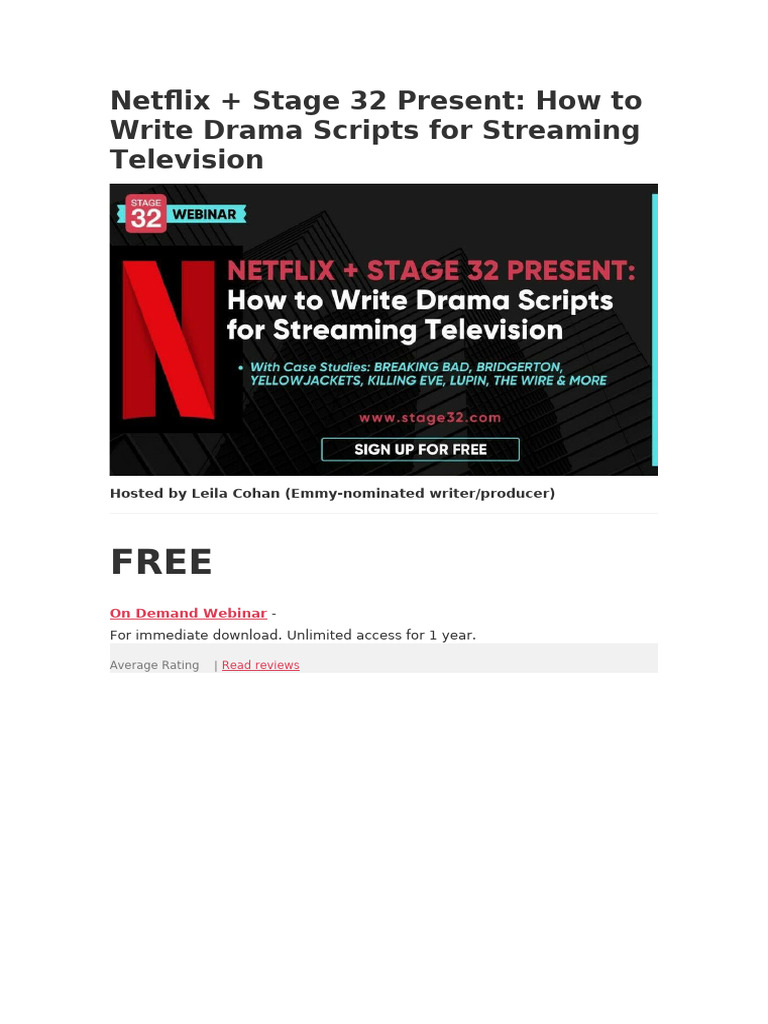 Write Drama Scripts for Streaming TV | PDF | Netflix | Television Shows