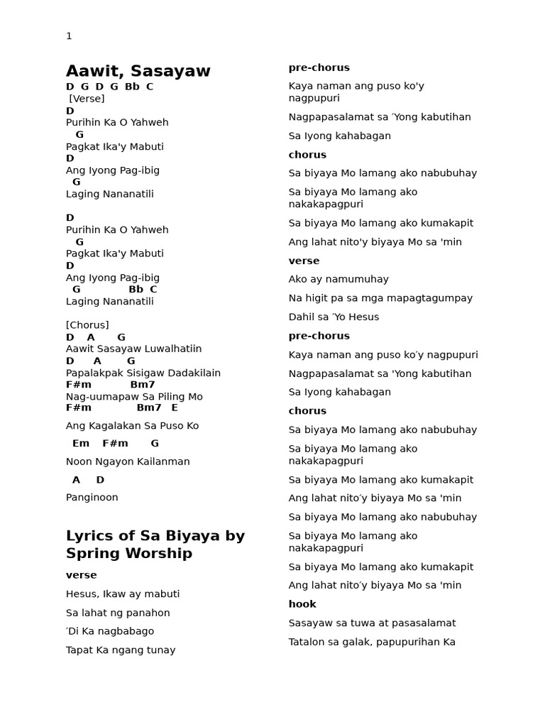 Aawit SASAYAW, SA BIYAYA | PDF