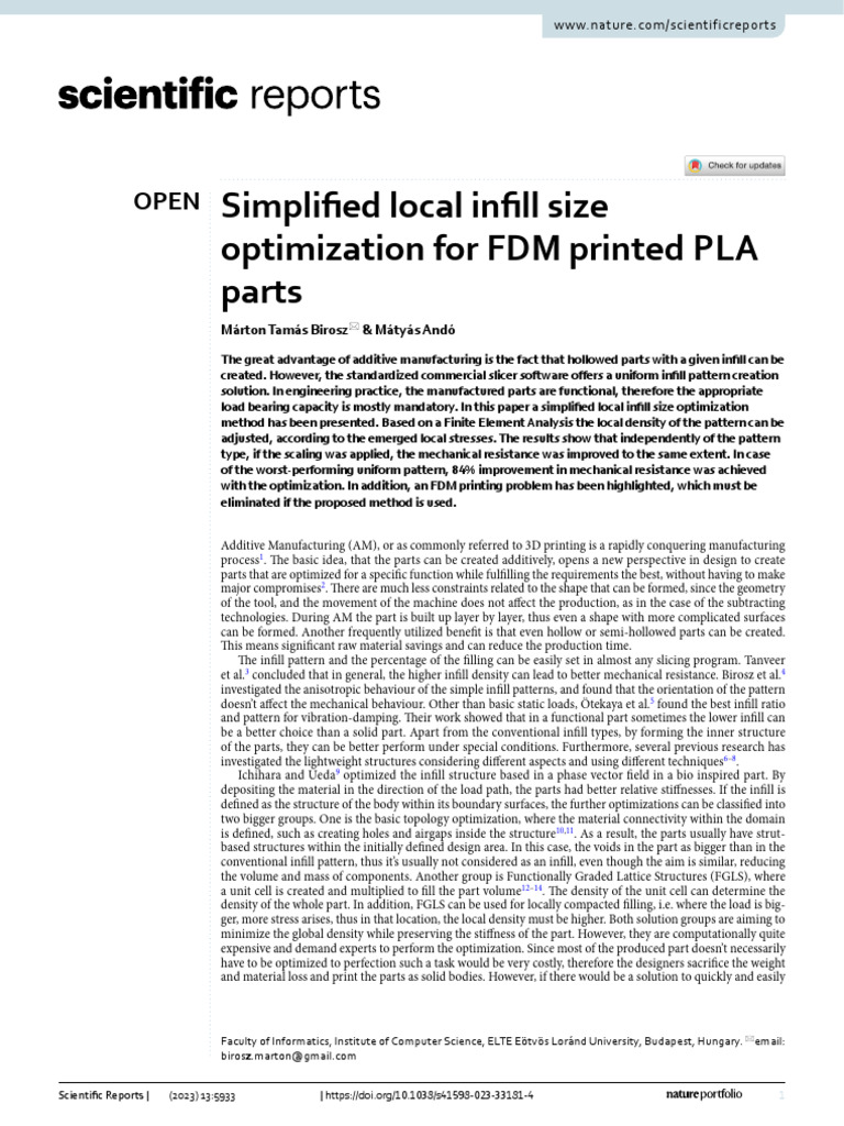 Local Infill Optimization for FDM PLA | PDF | Fracture | Stress (Mechanics)