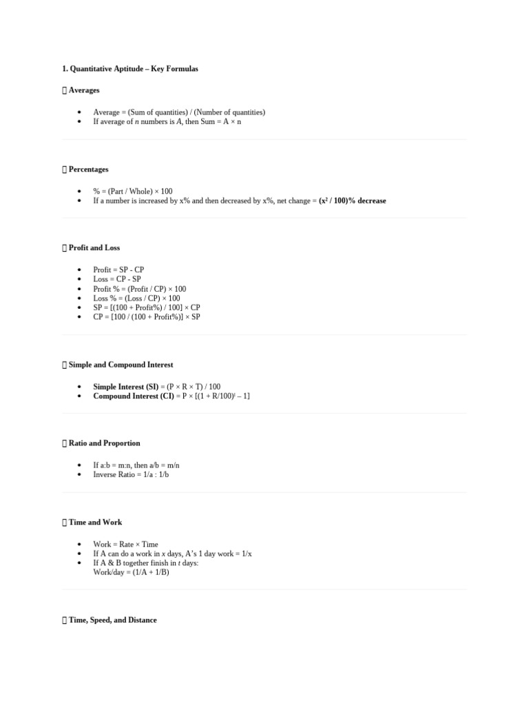 Key Formulas for Aptitude Tests | PDF
