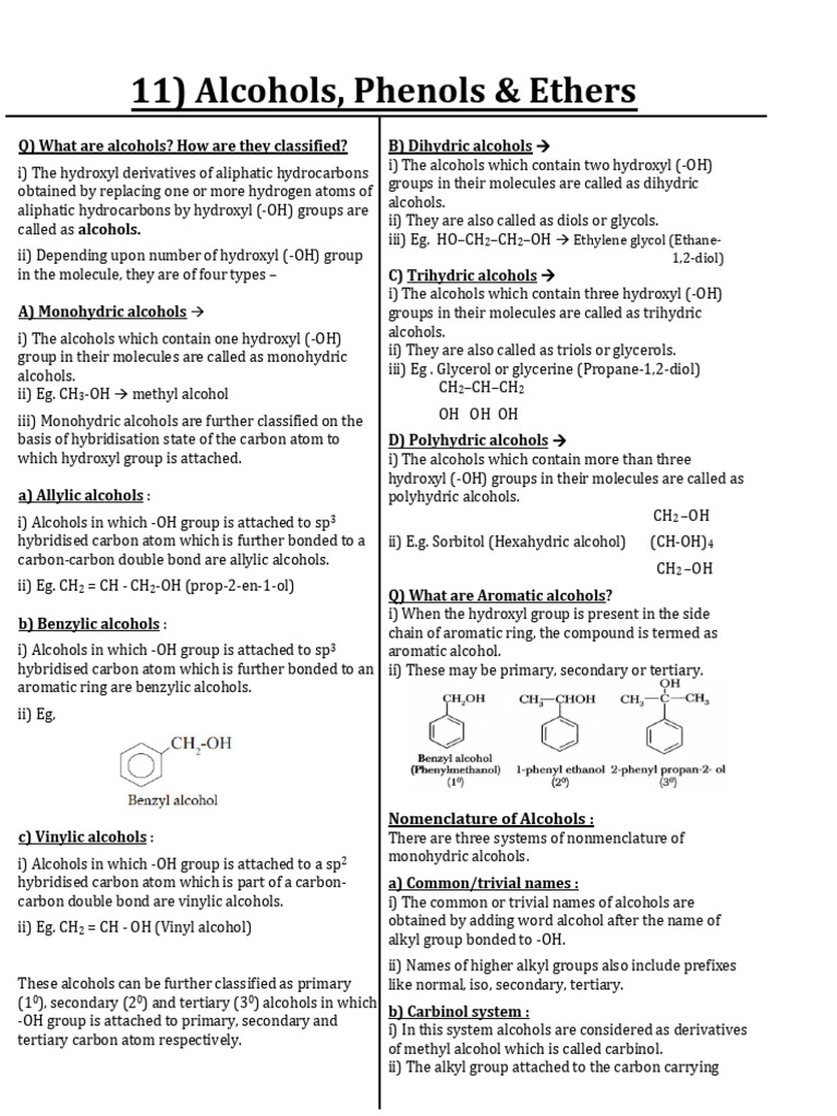 Alcohol, Phenols and Ethers | PDF | Ether | Ester