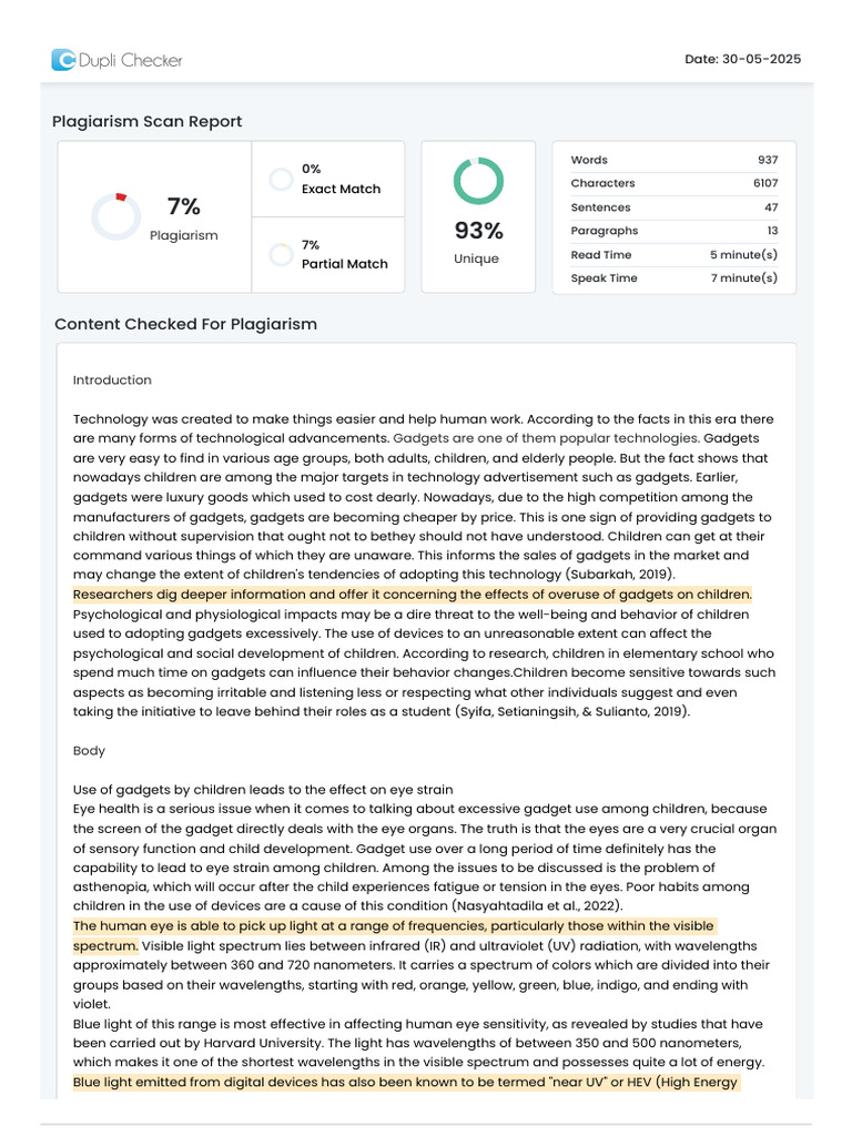 Duplichecker Plagiarism Report | PDF | Light | Ultraviolet